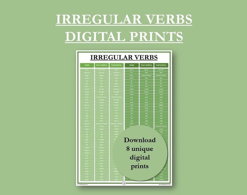 Irregular Verbs English Grammar Revision Study Poster Print | Digital ...
