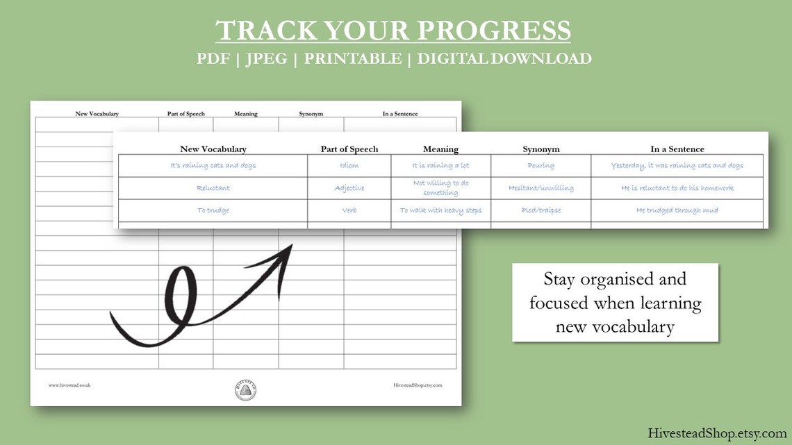 English Vocabulary Record Sheet | Digital Download | Printable | New ...