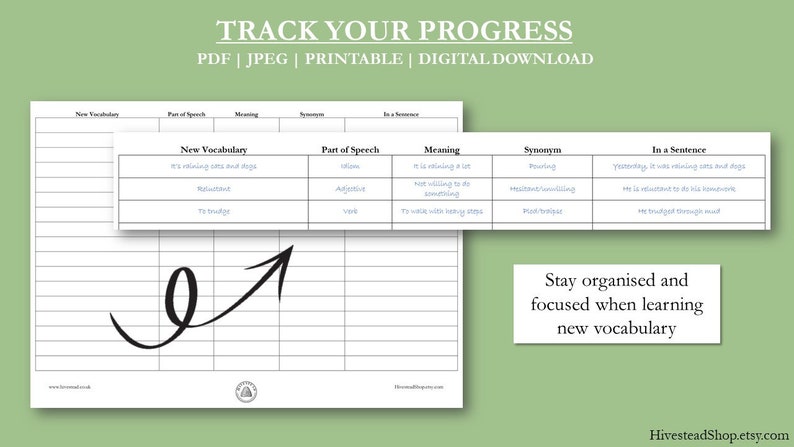 English Vocabulary Record Sheet | Digital Download | Printable | New ...