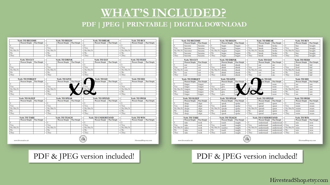 English Grammar Irregular Verb Worksheet Activity | Digital Download ...