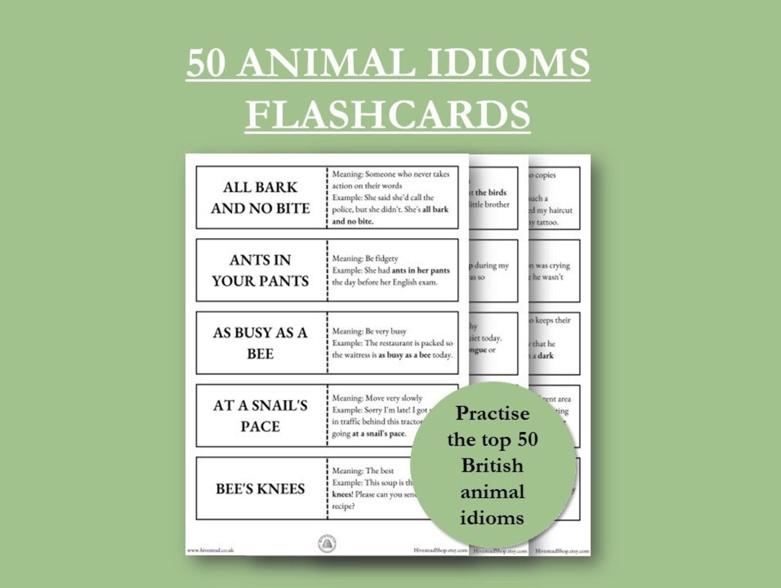 50 Common British English Animal Idioms Flashcards | Digital Download ...