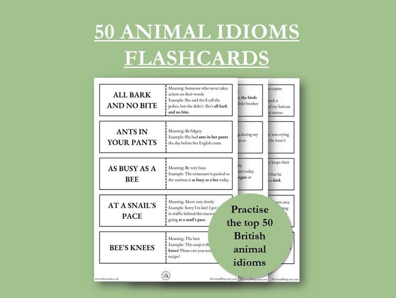 50 Common British English Animal Idioms Flashcards | Digital Download ...