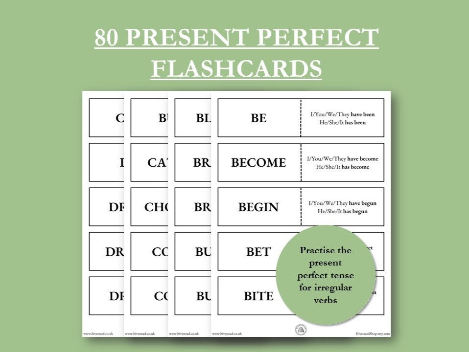 80 Common Present Perfect Tense Irregular Verb Flashcards Digital ...