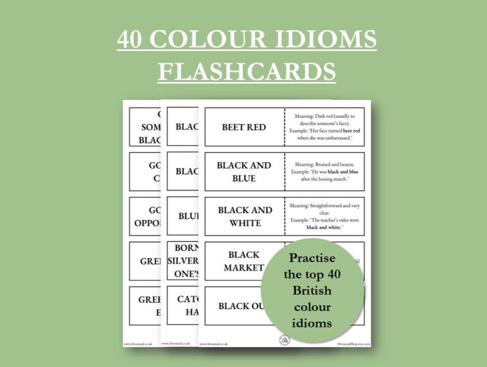 40 Common British English Colour Idioms Flashcards | Digital Download ...