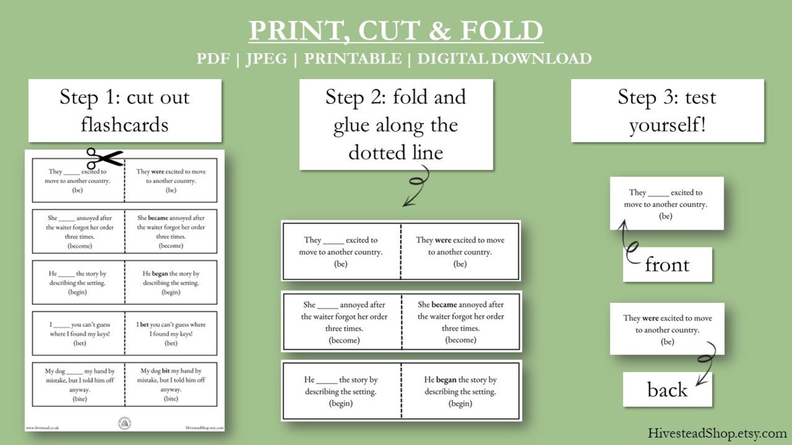 80 Common Irregular Verb Gap-fill Past Simple Tense Flashcards Digital ...