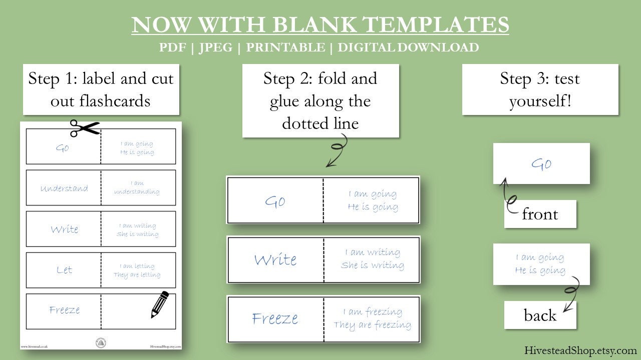 80 Common Present Continuous Tense Irregular Verb Flashcards | Digital ...