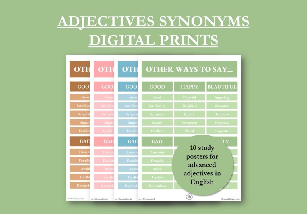 English Adjectives Synonyms Revision Study Print | Classroom Poster ...