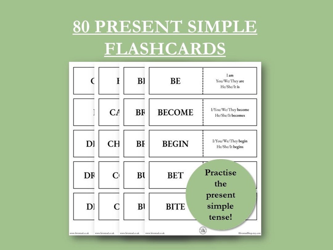 80 Common Present Simple Irregular Verb Flashcards | Digital Download ...