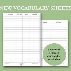 English Vocabulary Record Sheet | Digital Download | Printable | New ...