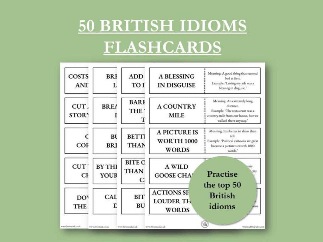 50 Common British English Idioms Flashcards | Digital Download ...