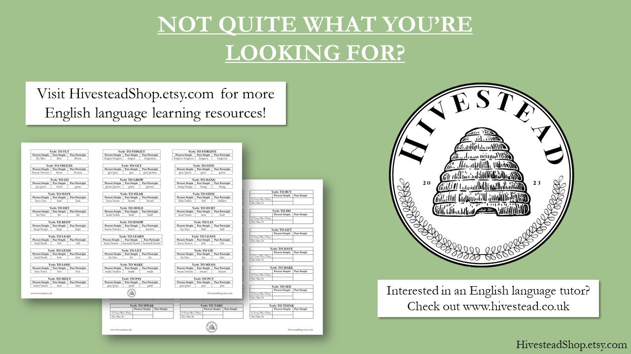 English Verb Conjugation Tables | Digital Download | Printable ...
