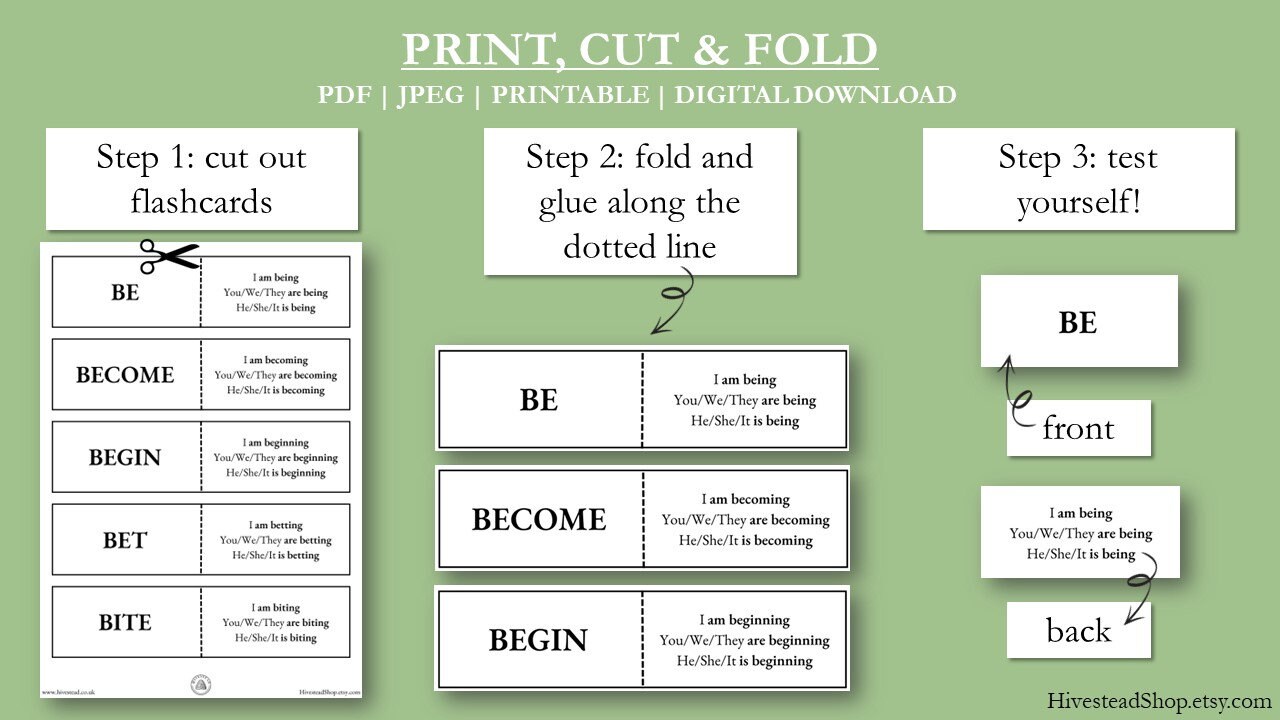 80 Common Present Continuous Tense Irregular Verb Flashcards - Etsy