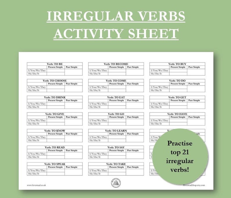 English Grammar Irregular Verb Revision Activity | Digital Download ...