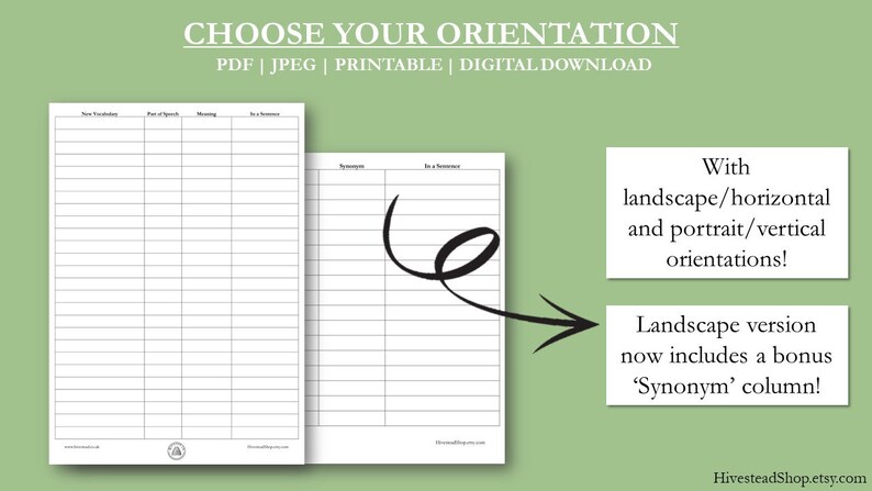 English Vocabulary Record Sheet | Digital Download | Printable | New ...
