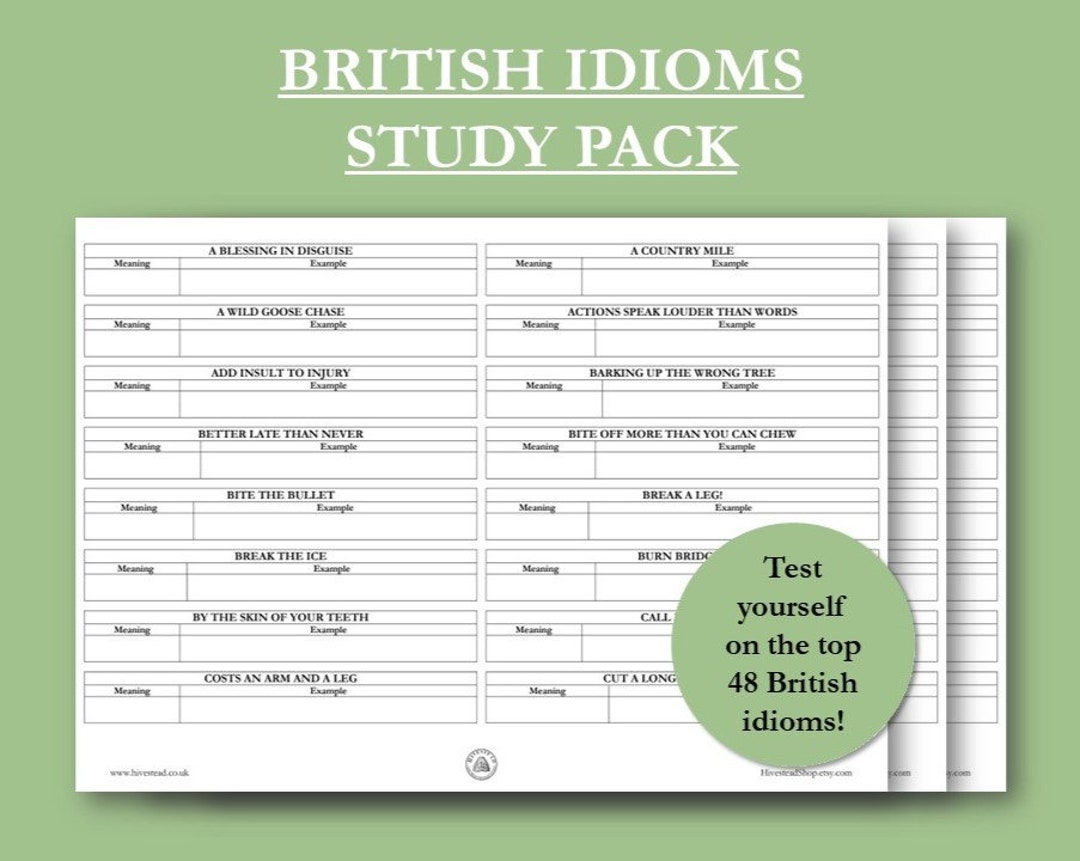 English Grammar British Idioms Worksheet Revision Activity Study Pack ...