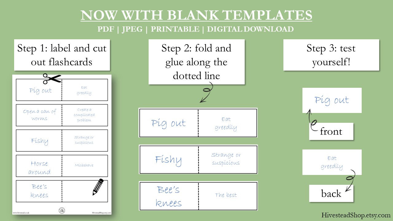 50 Common British English Animal Idioms Flashcards Digital Download ...