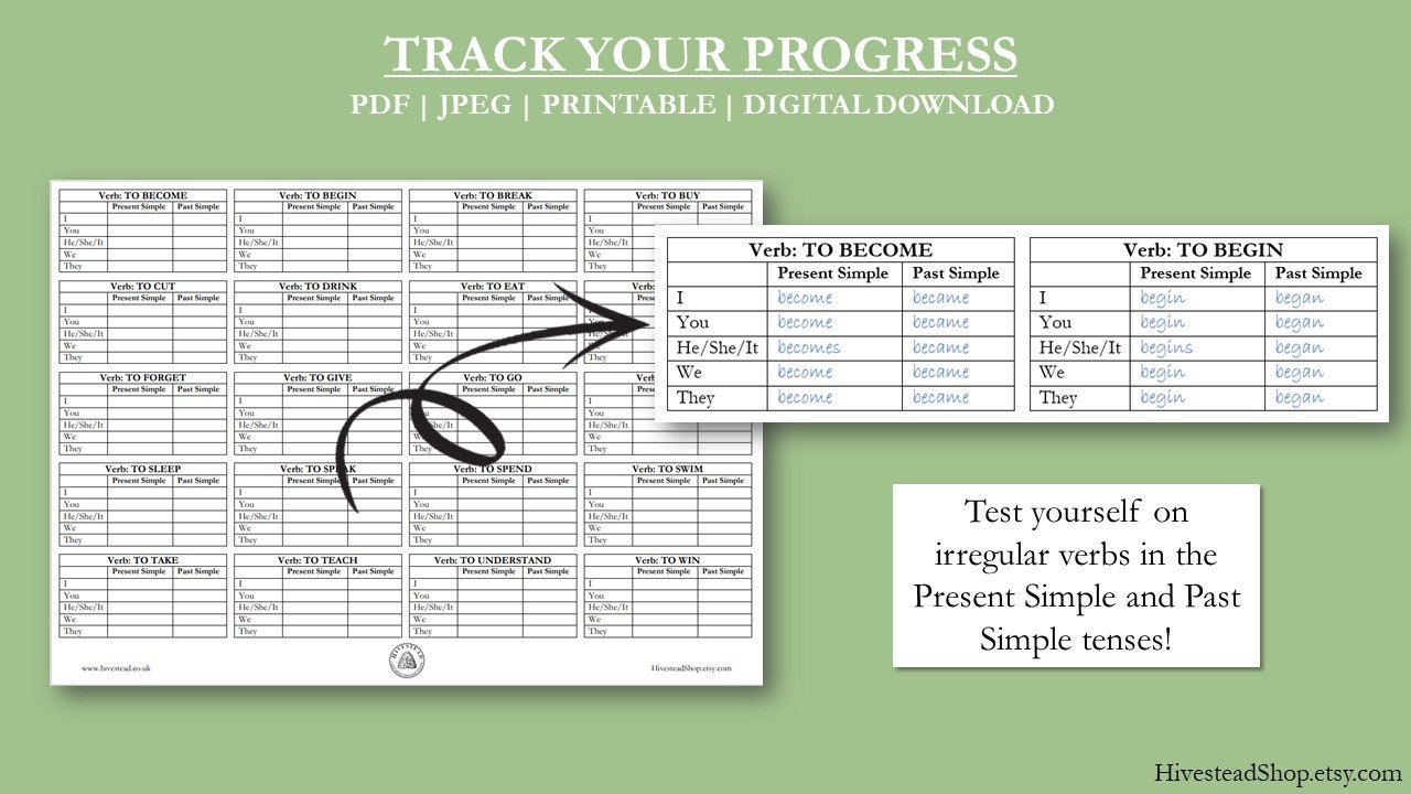 English Grammar Irregular Verb Worksheet Activity | Digital Download ...