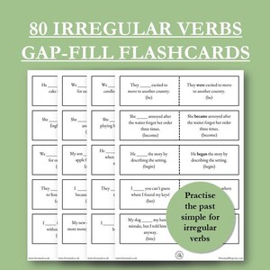 80 Common Irregular Verb Gap-fill Past Simple Tense Flashcards ...