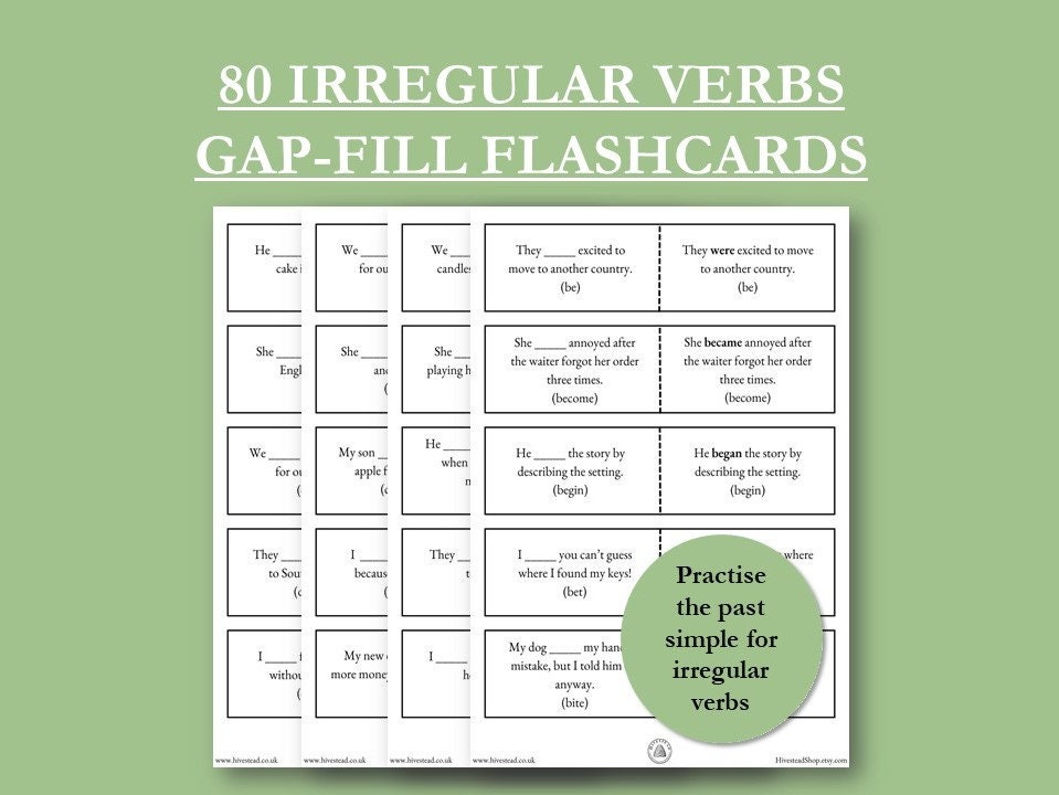 80 Common Irregular Verb Gap-fill Past Simple Tense Flashcards ...
