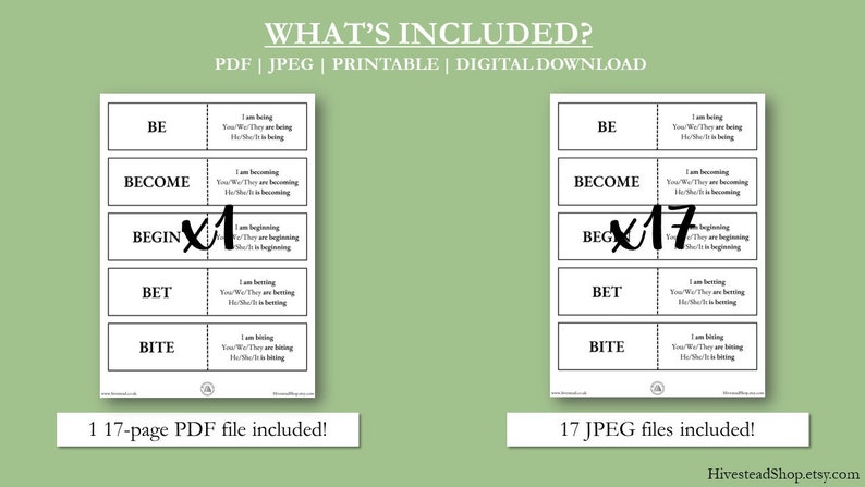 80 Common Present Continuous Tense Irregular Verb Flashcards | Digital ...