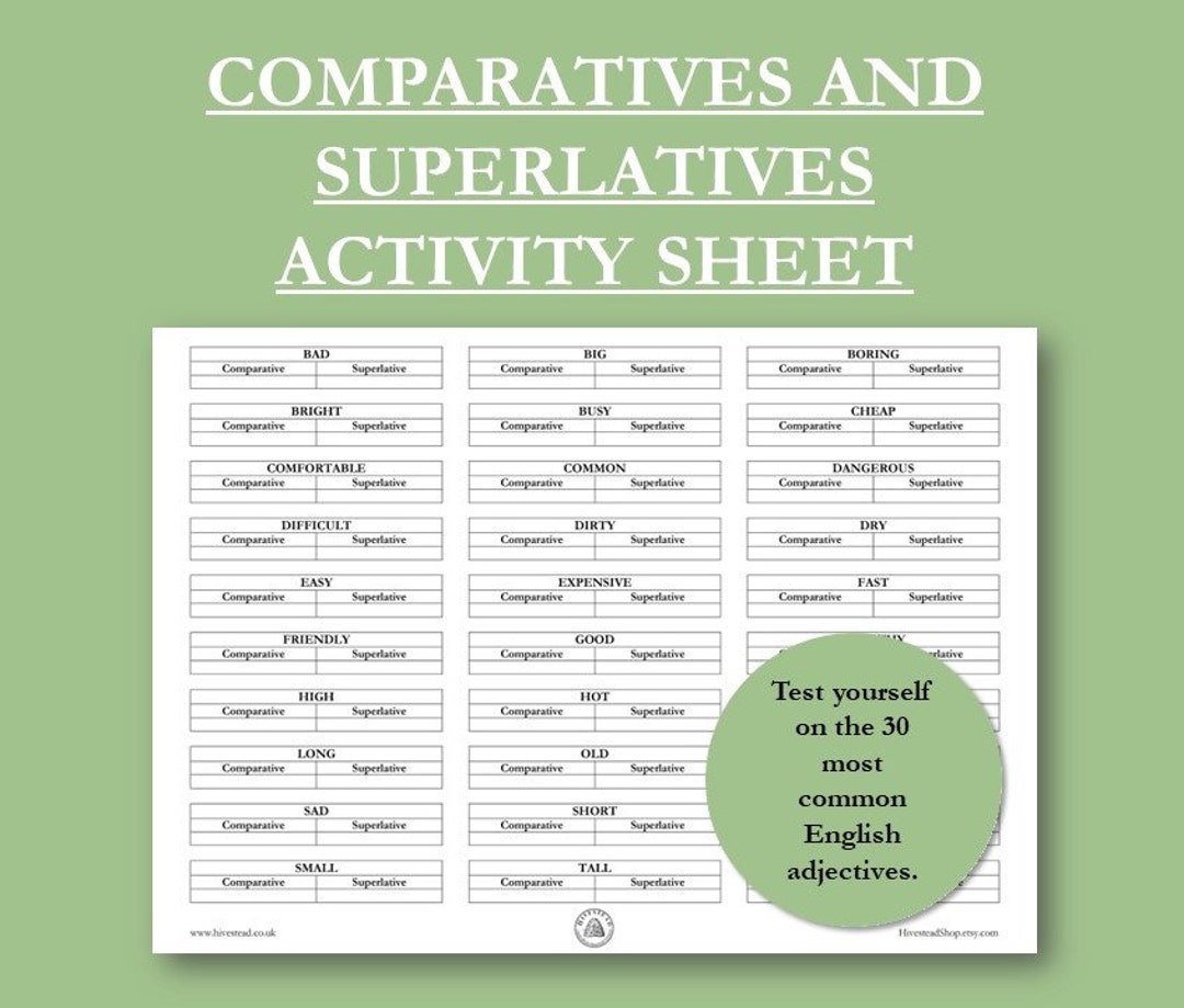 English Grammar Comparatives Superlatives Worksheet Revision Activity | Digital Download ...