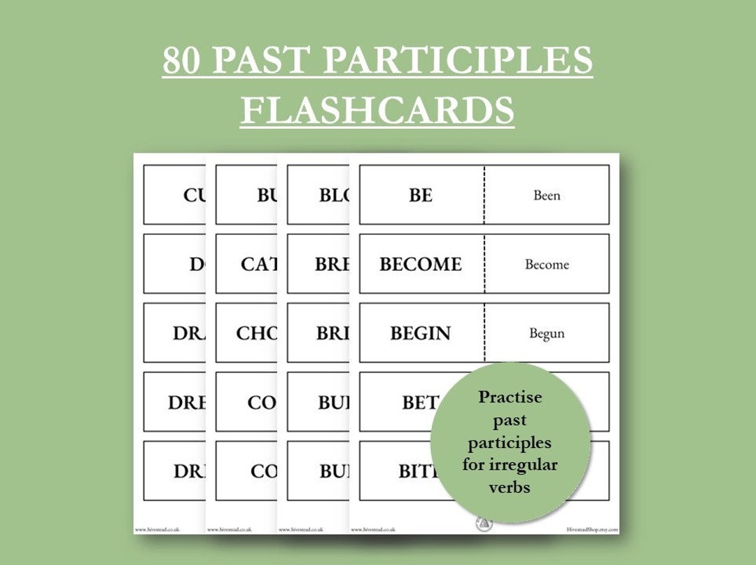 80 Tarjetas didácticas de verbos irregulares de participios pasados ...