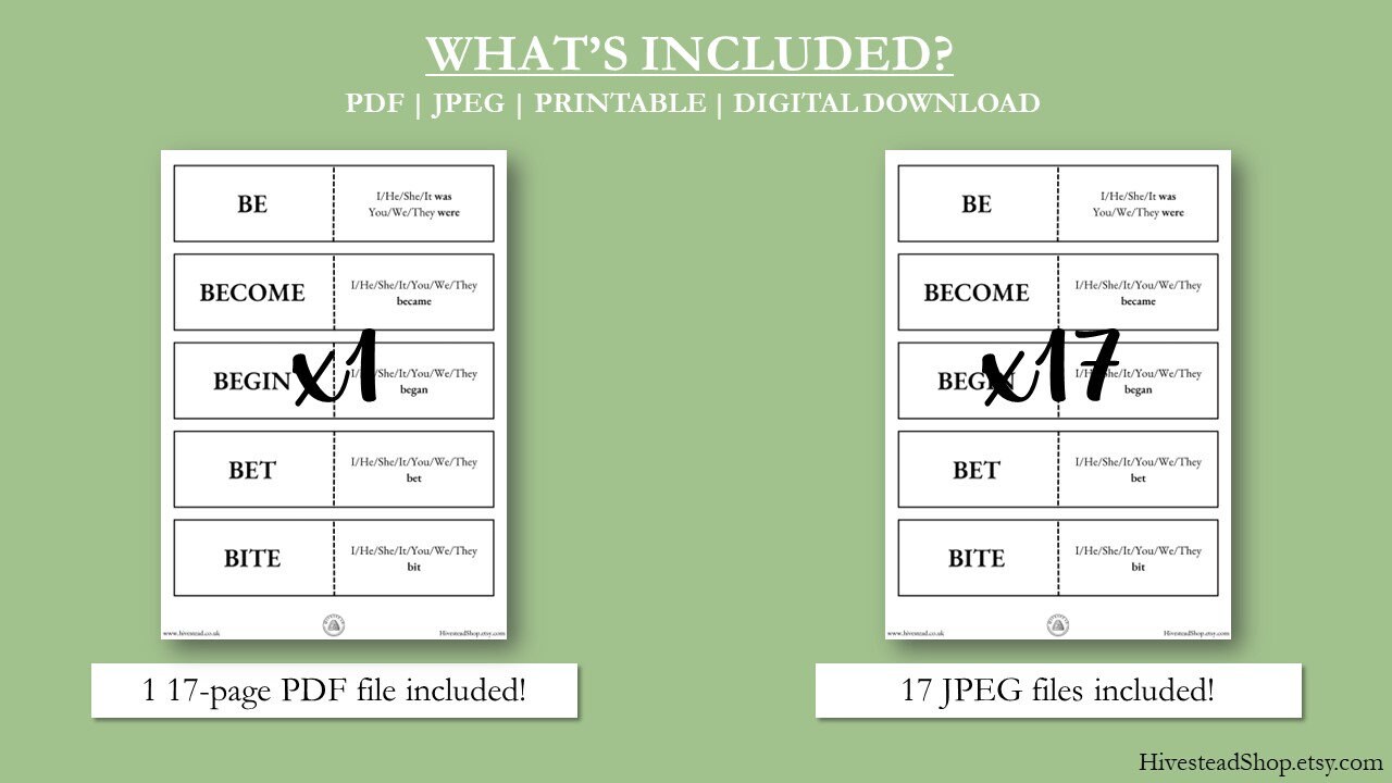 80 Flashcards De Verbos Irregulares Comunes En Pasado Simple Etsy