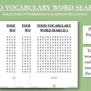 English Grammar Food Vocabulary Word Search Revision Activity Digital ...