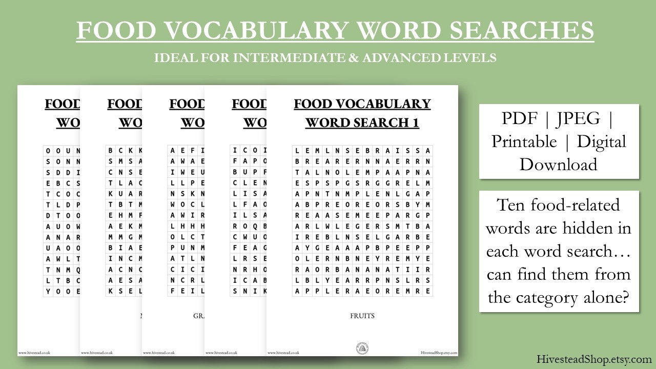 English Grammar Food Vocabulary Word Search Revision Activity Digital ...