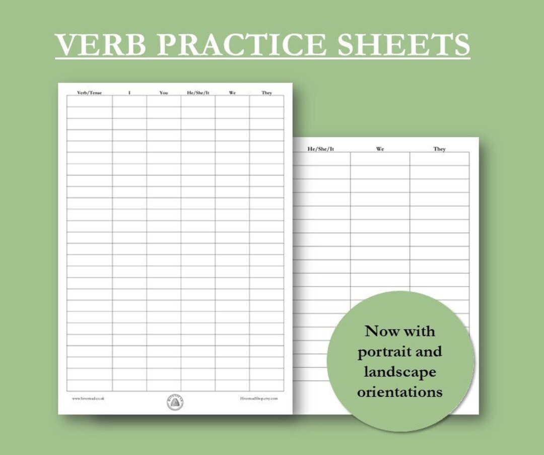 English Verb Practice Table | Digital Download | Printable | Grammar ...