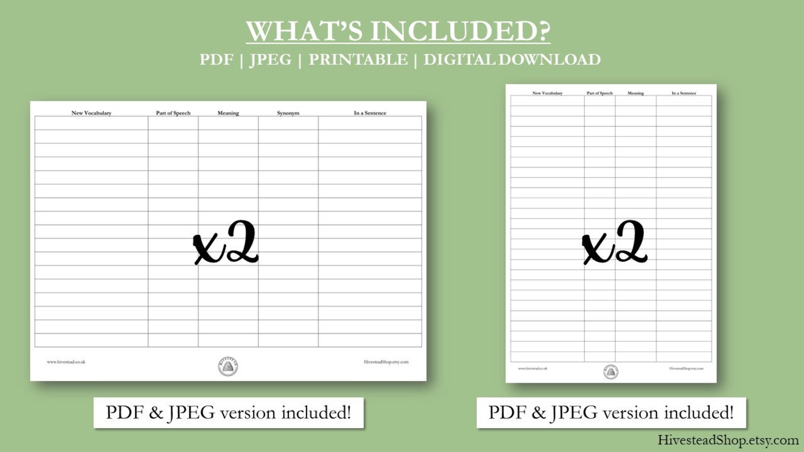 English Vocabulary Record Sheet | Digital Download | Printable | New ...
