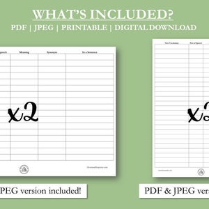 English Vocabulary Record Sheet | Digital Download | Printable | New ...