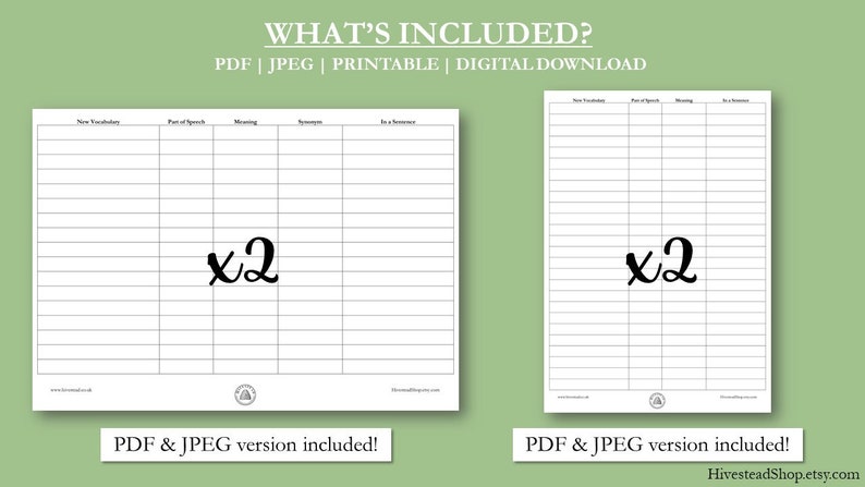 English Vocabulary Record Sheet | Digital Download | Printable | New ...