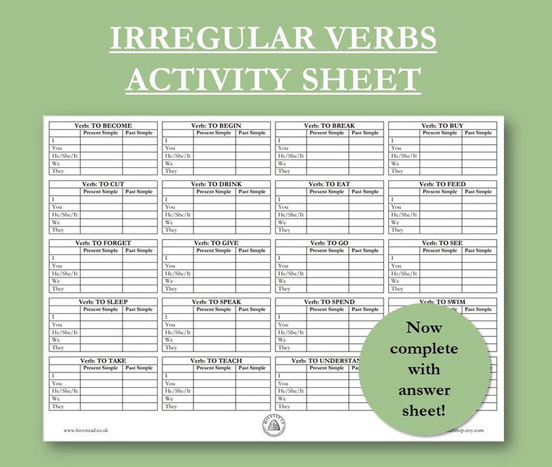 English Grammar Irregular Verb Worksheet Activity | Digital Download ...