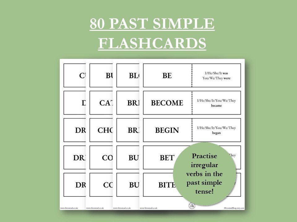 80 Flashcards de verbos irregulares comunes en pasado simple / - Etsy ...