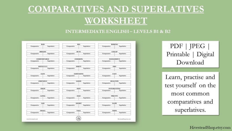 English Grammar Comparatives Superlatives Worksheet Revision Activity ...