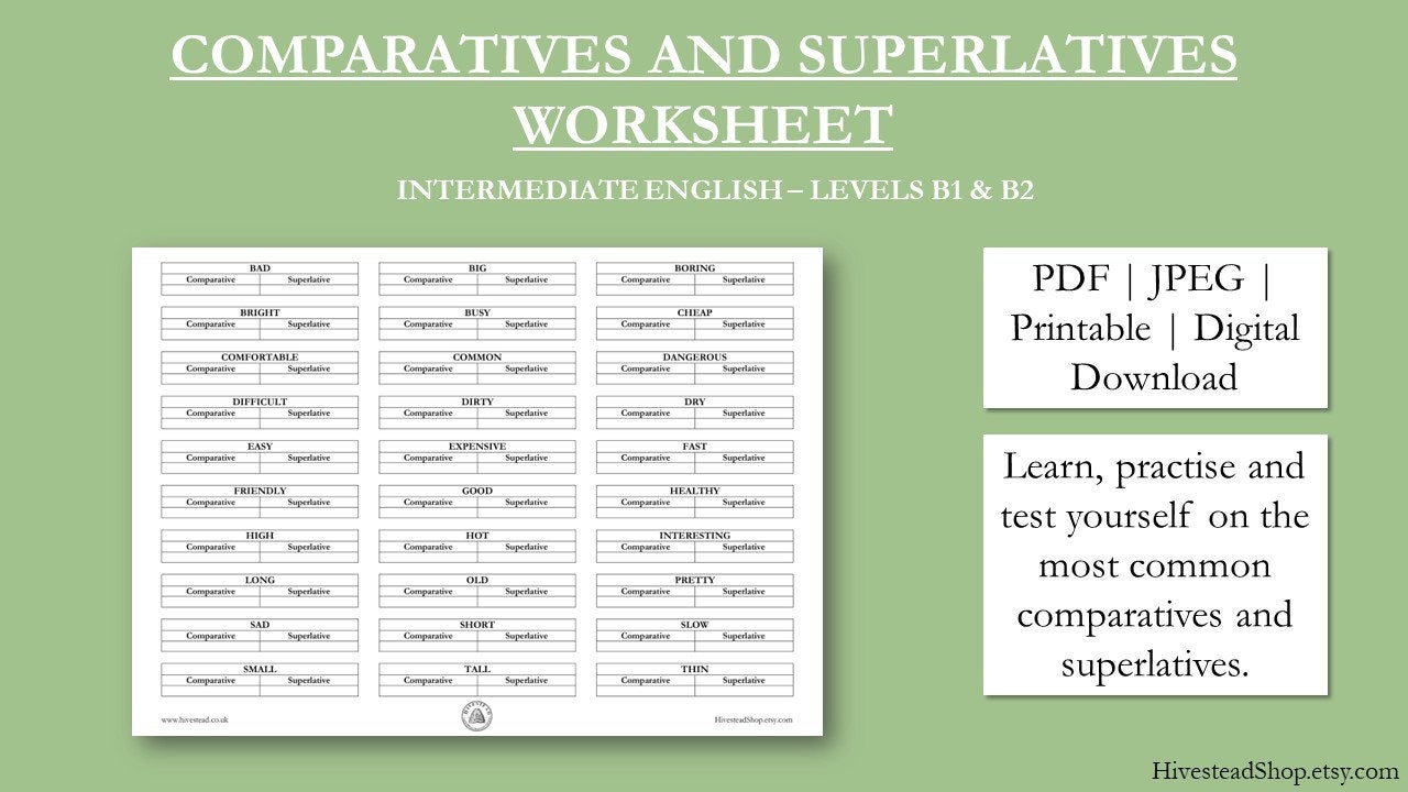 English Grammar Comparatives Superlatives Worksheet Revision Activity ...