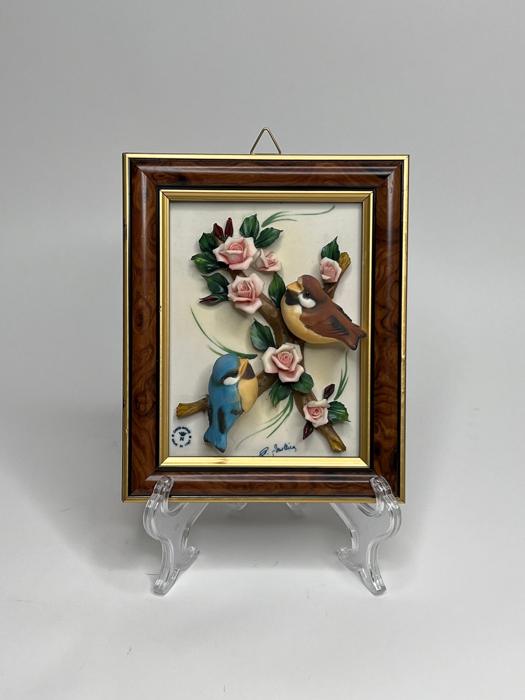 Capodimonte Porcelain Italian Bird & Roses Plaque Frame - Etsy