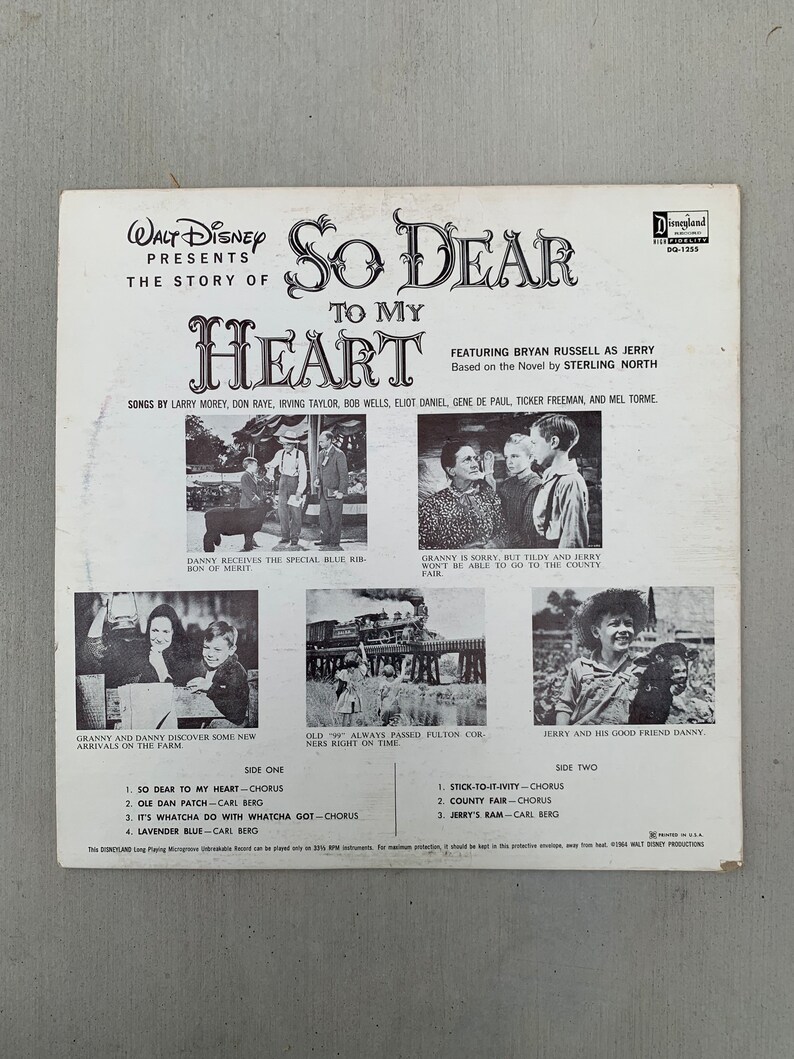 Vintage Walt Disney Lp so Dear to My Heart Disneyland Record 1964 ...