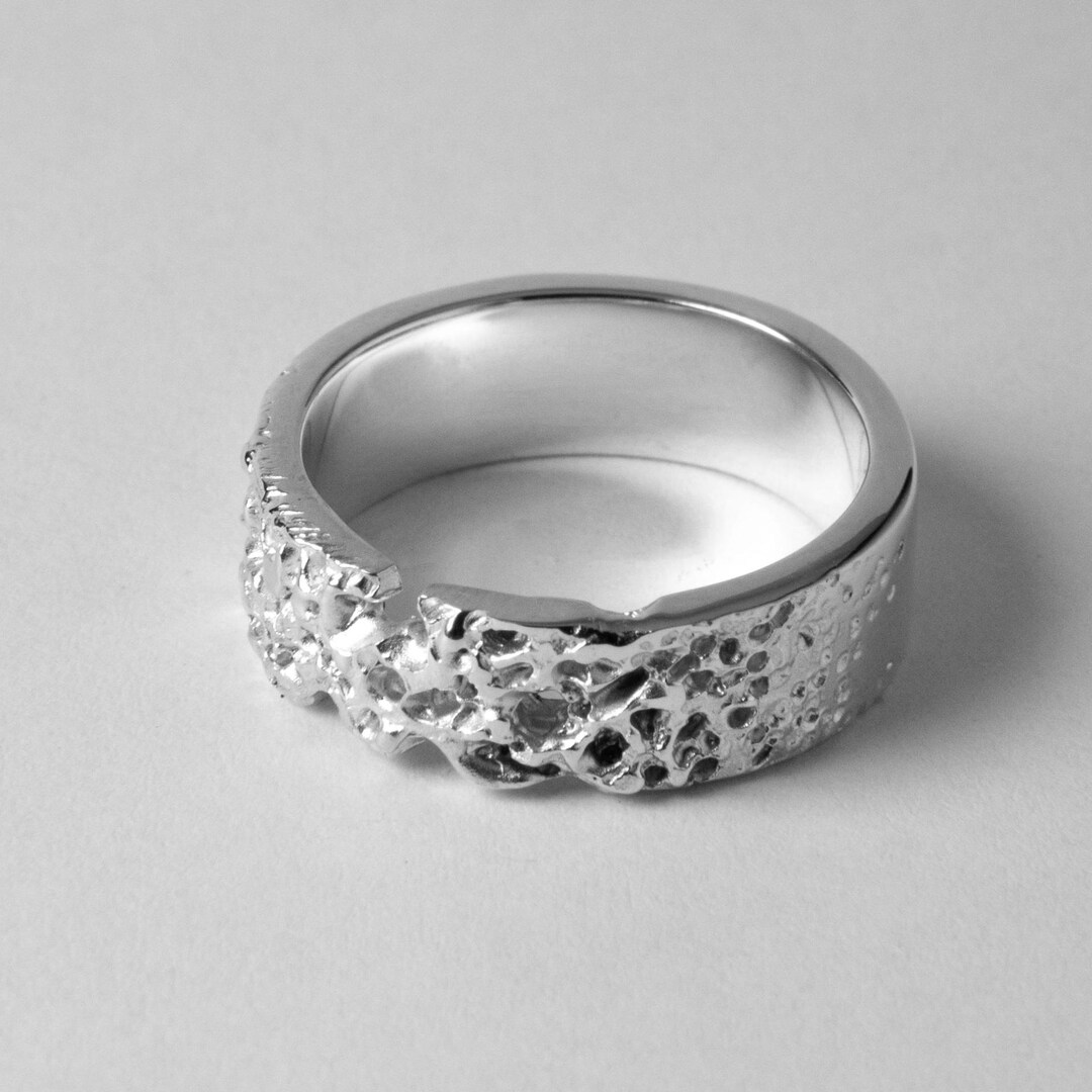 Faded Sterling Silver Ocean Ring: Handmade Statement Band - Etsy