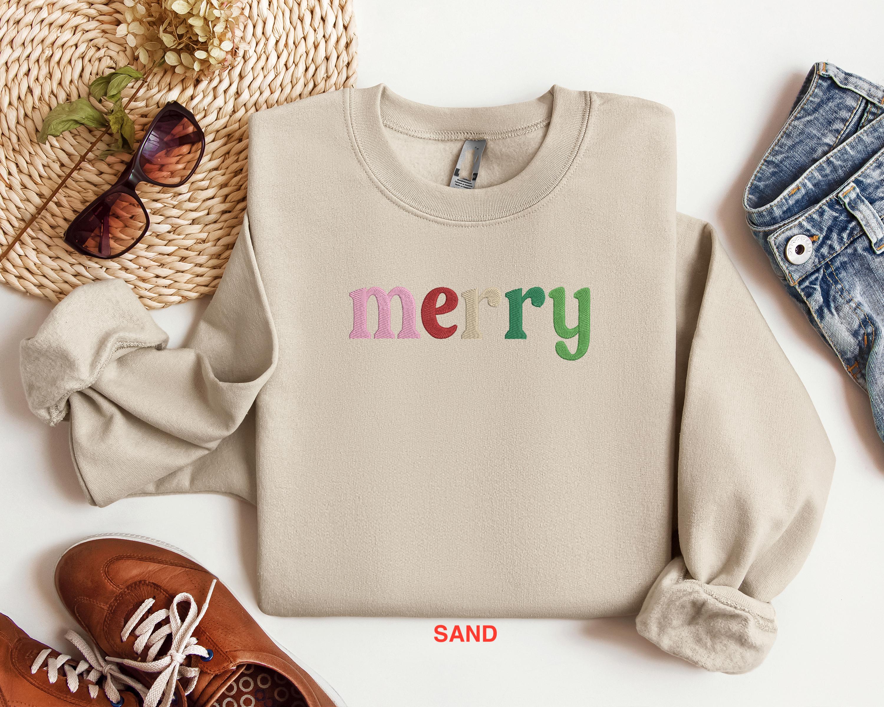 Embroidered Merry Sweatshirt, Embroidered Merry Christmas Shirt ...