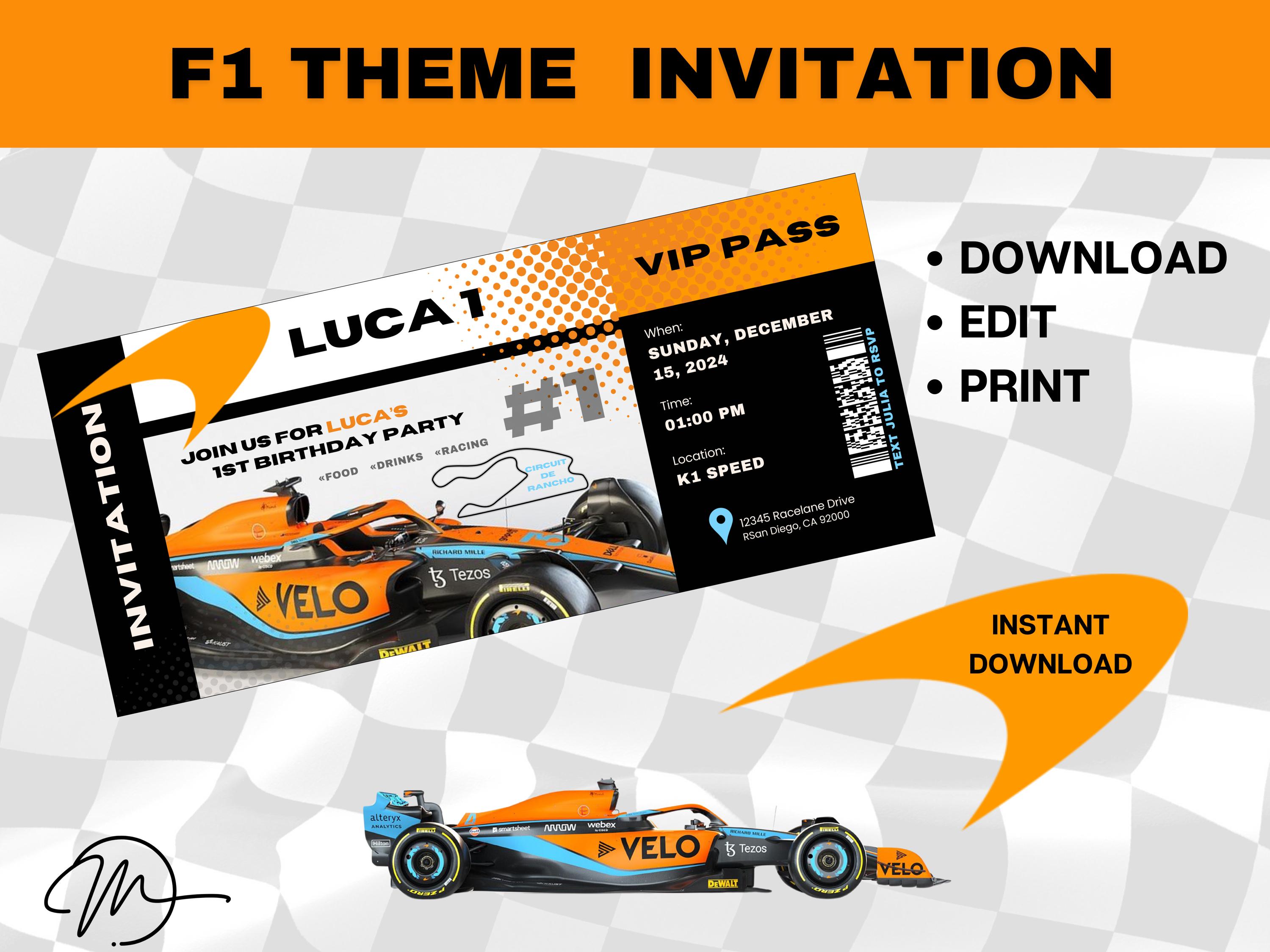 Mclaren Formula 1 Theme Editable Birthday Invitation! Race Car Instant ...