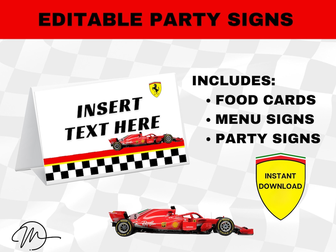 Ferrari Formula 1 Party Signs: Editable Menu Cards (digital Download ...