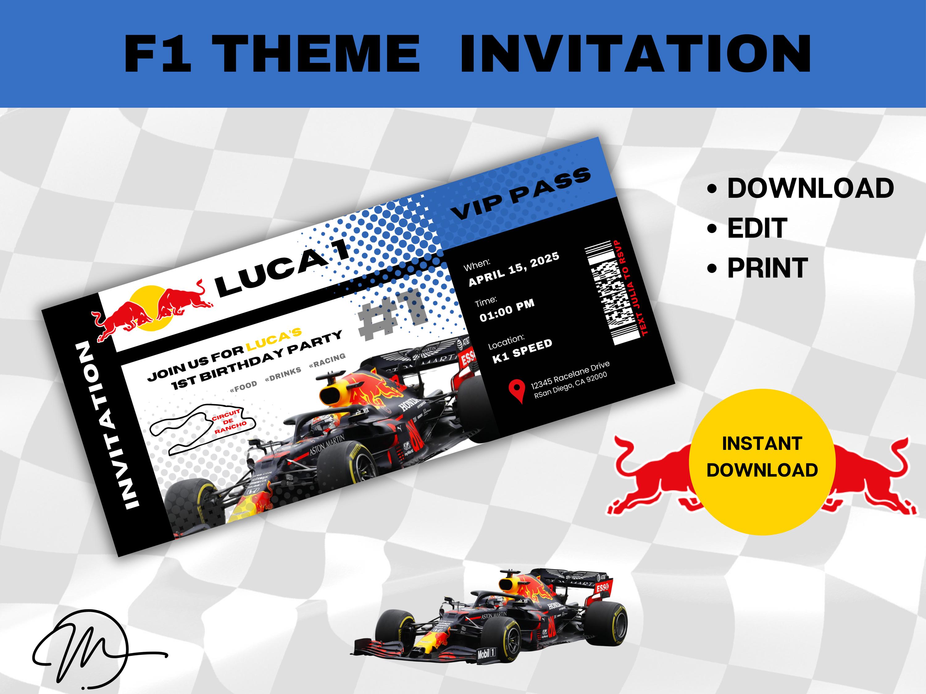 Formula 1 Red Bull Theme Invitation - Instant Download & Editable ...