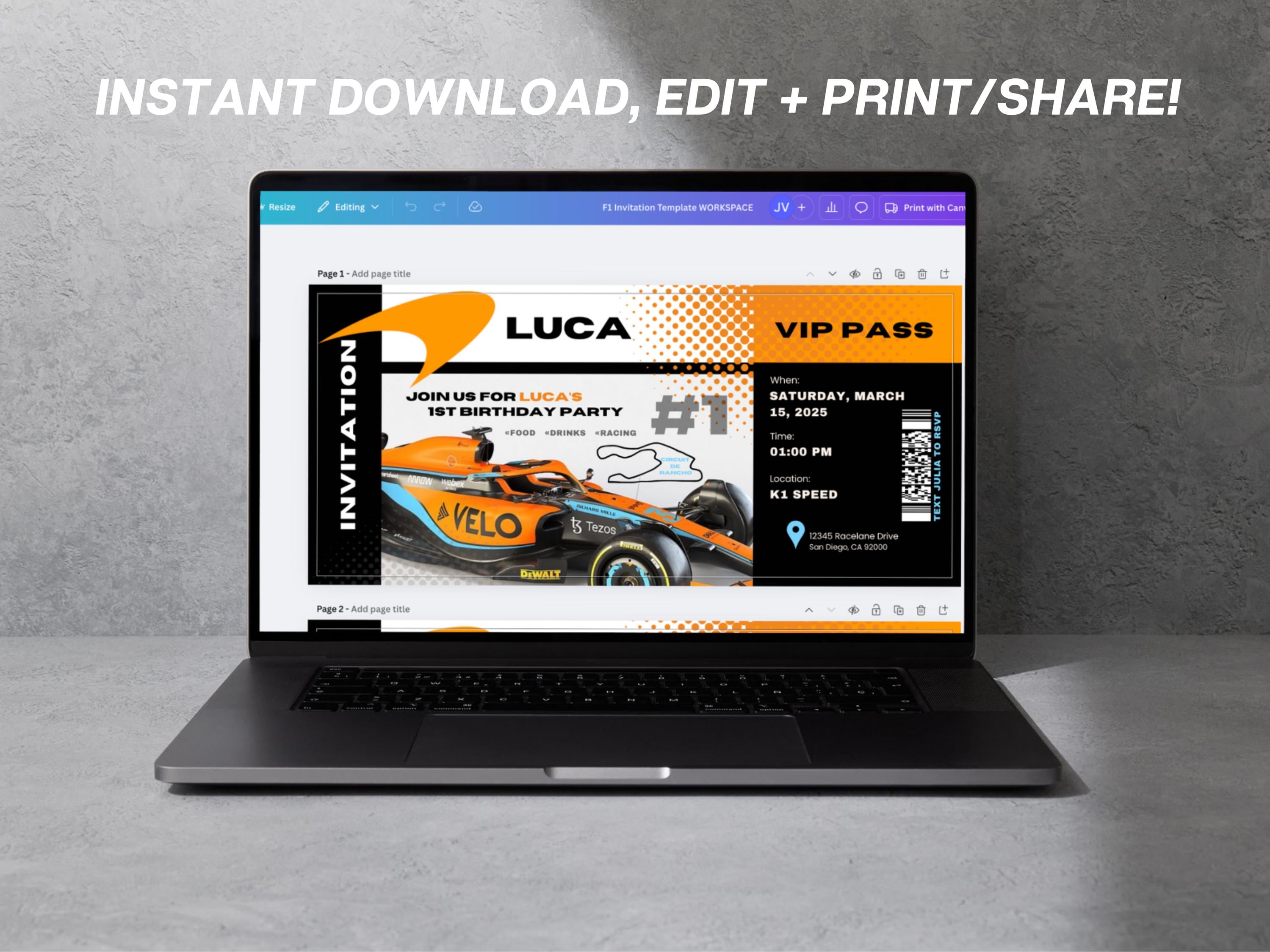 Mclaren Formula 1 Theme Editable Birthday Invitation! Race Car Instant ...