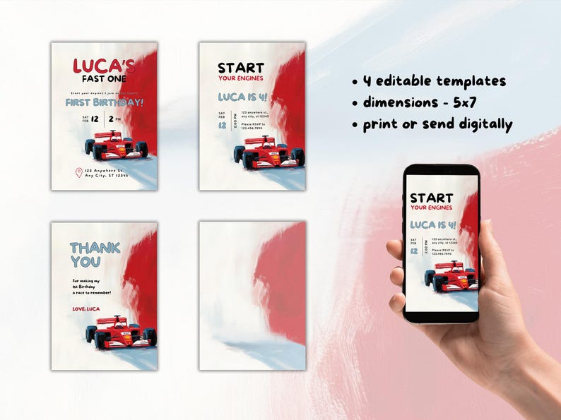 Editable Formula 1 Birthday Invitation Template – Customizable Racing ...