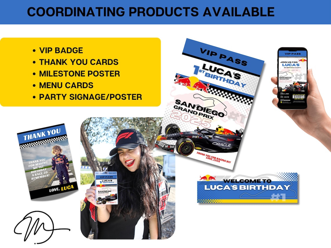 Formula 1 Red Bull Theme Invitation - Instant Download & Editable ...