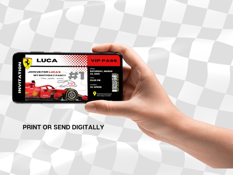 Ferrari F1 Birthday Invitation: VIP Pass, Editable (digital Download ...