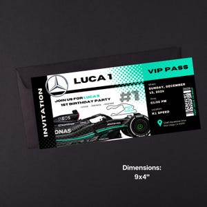 Mercedes Formula 1 Theme Personalized Birthday Invitation! Race Car ...