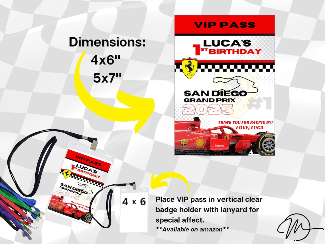 Customizable Formula 1 Ferrari-themed VIP Badge | First Birthday ...